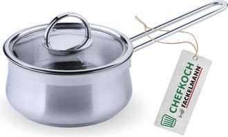 Fackelmann Chefkoch trifft Saucentopf mit Glasdeckel &oslash;16cm - Edelstahl 18/8, Induktionsgeeignet, sp&uuml;lmaschinengeeignet & backofenfest