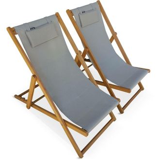 Sweeek 2er-Set Sonnenliegen aus Eukalyptus und Textilene