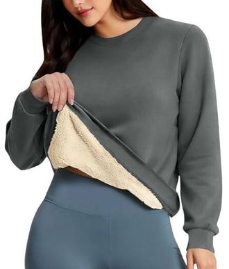 Minetom Sweat Polaire Femme Hiver Pull Sweatshirt Manches Longues Col Rond Doubl&eacute; Chaud Pullover Casual Sport Haut A Gris Fonc&eacute; XS