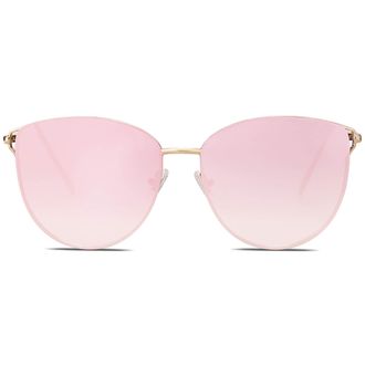Sojos Retro Runde Katzenaugen Sonnenbrille Mirrored Metall Flach Linsen SJ1085 mit Gold Rahmen/Verlauf Rosa Linse