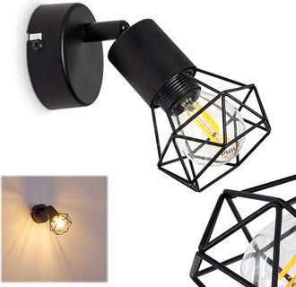 HOFSTEIN Wandleuchte Baripada, verstellbare Wandlampe aus Metall in Schwarz, 1-flammig, 1 x E14, Wandspot im Retro/Vintage Design in Gitter-Optik mit Lichteffe
