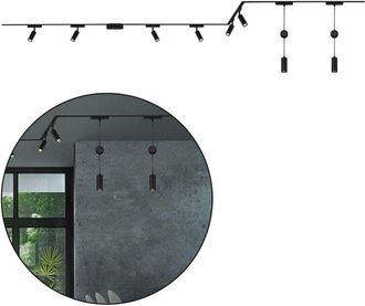 B.K.Licht Briloner Luxtrail Schienensystem, Komplettset, 6x led Spots, 2x led Pendel, Schwenkbar, H&ouml;henverstellbar, Schwarz, 4 m