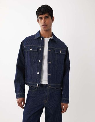 Jack & Jones Veste en jean densemble &agrave; rayures - D&eacute;lavage fonc&eacute;-Bleu