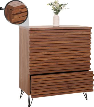 Mendler Kommode HWC-M49, Sideboard Schrank Highboard, 3D-Design 3 Schubladen MDF Metall 94x80x45cm - Walnuss-Optik