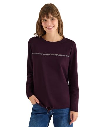 Cecil Langarmshirt mit Wording Eggplant red M