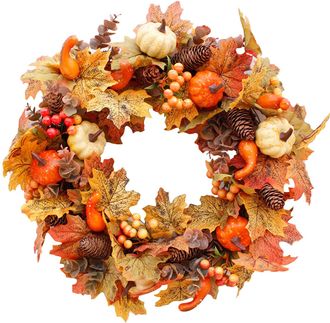 Generic Künstlicher Kürbiskranz - Herbst Blumenkranz | Einzigartige Herbstgirlande Mit Kürbissen, Blättern Und Blumen, Dekorative Türen, Die Für, Fenster, Ter