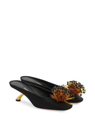 Ferragamo S-Shaped Heel with Jeweled Embellishment Mule - Black