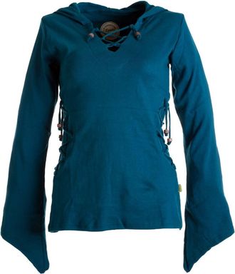 vishes Alternative Bekleidung - Elfenshirt mit Zipfelkapuze und B&auml;ndern zum Schn&uuml;ren t&uuml;rkis 42/44