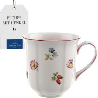 Villeroy & Boch Petite Fleur Henkelbecher 300 ml Weiß, Spülmaschinenfest, Mikrowellensicher, Kaffeetasse, Becher, Porzellan Kaffeebecher, Tasse Blumen, Geschirr, Prem