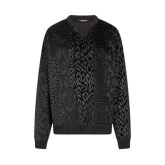 Roberto Cavalli Animal-Patterned Woll-Sweatshirt - - Sweatshirts & Hoodies - Herren - Schwarzk - L