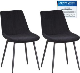 Albatros-Moebel Bosa Samtstuhl Schwarz - 2er-Set Esszimmerst&uuml;hle im modernen Retro-Design, gepolstert & ergonomisch, DEKRA-gepr&uuml;ft, pflegeleichter Bezug - Albatros