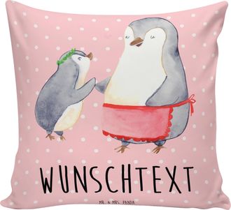 Mr. & Mrs. Panda Kissen personalisiert Pinguin mit Kind - Personalisierte Geschenke, Vorbild Mama, Mutter, Namen, Namens, Namenskissen, Kissenbezug, Personalisiertes