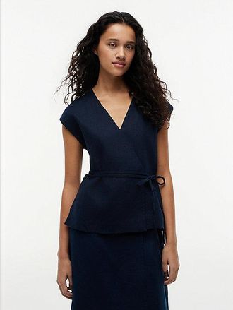 Tommy Hilfiger Gilet sans manches cache-coeur en lin m&eacute;lang&eacute;