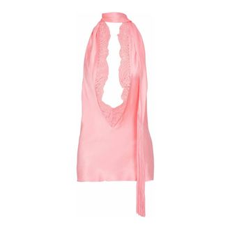 Balmain R&uuml;ckenfreies Oberteil mit Fransen aus Satin - - Tops - Damen - Rosa - S