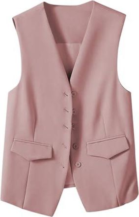 Minetom Gilets de Tailleur Femme Élégant Sans Manche Blazer Gilet de Costume Col V Affaires Travail Veste Waistcoat avec Boutons A Rose XL