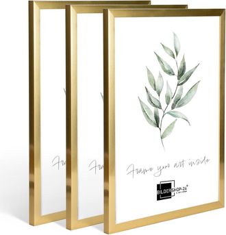 Bildershop-24 3X Kunststoffrahmen modern Bilderrahmen Fotorahmen gradlinig Gold 13 X 18 cm