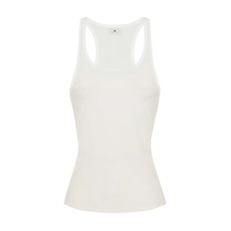 Elisabetta Franchi Tanktop aus leichtem Jersey mit Logo - - Tops - Damen - Beige - XL