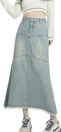 ORANDESIGNE Femme Vintage A-Ligne Jupe Denim Moda Basica Casual Taille Haute Longues Jeans Jupes Maxi L Bleu M