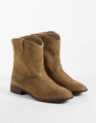 Mango Teen kurzer Western-Boot aus Wildleder in Sand-Neutral