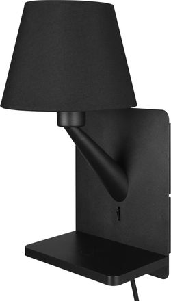 Trio Leuchten Wandleuchte Comfort 262670132, Metall Schwarz matt, Schirm Stoff Schwarz, induktives Ladefeld, USB Ladebuchse