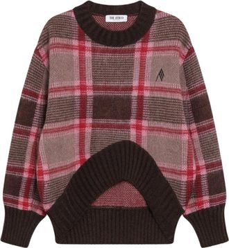 The Attico Pull en maille &agrave; carreaux avec ourlet asym&eacute;trique - Femme - Pulls - Brun - Taille: 38 FR