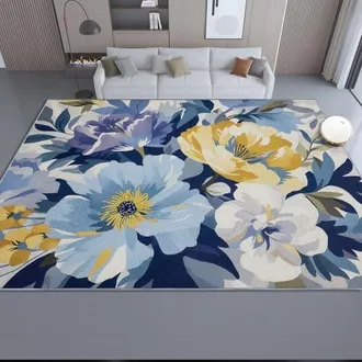 Generic Gris-Bleu Tapis pour Salon 120 x 170 cm, Lavables avec Dos Antid&eacute;rapant, Tapis &agrave; Poils Courts Imprim&eacute; Fleurs Tulipes P&eacute;tales pour Cuisine Salle &agrave; Mang