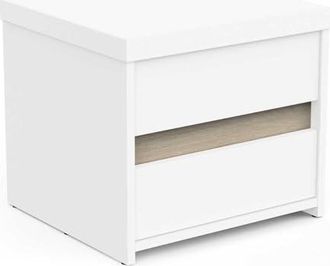 Demeyere Nachttisch mit 2 Schubladen, modernes Holz, ideal für kleine Räume, Mattweiß, Schlafzimmer für Erwachsene, 39,7 x 43,1 x 38,8 cm
