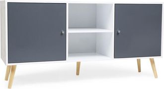 IDMarket Idmarket - Buffet bas scandinave 140 cm effie 2 portes bois blanc et gris