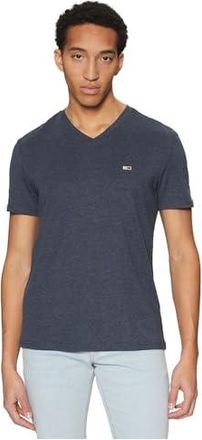 Tommy Jeans T-Shirt Manches Courtes Homme Jaspe Col en V, Bleu (Dark Night Navy HTR), XXL