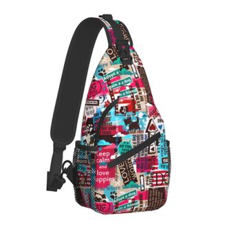 AOOEDM Hund Welpen Slogans Sprüche und Zitate Sling Bag für Damen Herren, Tierdesign Crossbody Umhängetaschen Casual Sling Rucksack Brusttasche Reisen Wander