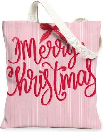 Generic Sacs fourre-tout en toile de No&euml;l, motif ray&eacute; &eacute;l&eacute;gant, sacs d&eacute;picerie r&eacute;utilisables, vintage, l&eacute;gers et lavables, p&ecirc;che, 13x15 Inch