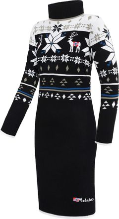 Nebulus Damen Norweger Strickkleid HIGH, Knielang, vielseitig, schwarz-weiß - XXL/44