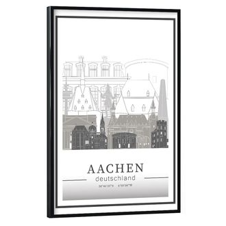 artboxONE Poster mit schwarzem Rahmen 45x30 cm St&auml;dte Aachen Skyline line Art - Bild Aachen
