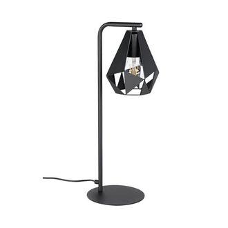 Eglo Tischlampe Carlton 5, Deko Tischleuchte Vintage, Nachttischlampe mit Lampenschirm, Wohnzimmerlampe aus schwarzem Metall, E27 Fassung