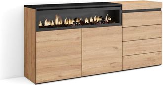 Skraut Home Buffet, Bahut, Meuble de Rangement, 157x75x35 cm, Chambre &agrave; coucher, pi&egrave;ce, Chemin&eacute;e &eacute;lectrique, Commode, Buffet, Style moderne, Ch&ecirc;ne - Skraut Home