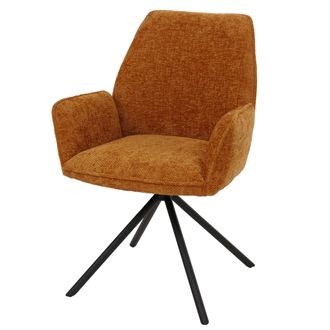 Mendler Esszimmerstuhl HWC-G67, K&uuml;chenstuhl Stuhl mit Armlehne, drehbar Auto-Position, Chenille &Ouml;ko-Tex FSC - senfgelb