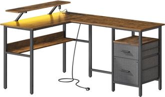 Vasagle Vasagle - Bureau en l avec Multiprise, Bureau dAngle, Bureau Informatique avec Rehausseur d&Eacute;cran, Bureau Gaming led, 2 Tiroirs, 2 Ports usb, Facile