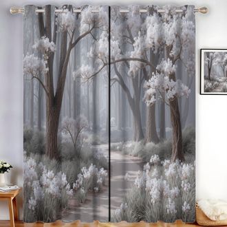 Generic Verdunkelungsvorh&auml;nge Mit Waldb&auml;ume, Druckvorhang Mit &Ouml;sen, Eine Vertr&auml;umte Waldatmosph&auml;re, Vorh&auml;nge F&uuml;r Wohnzimmer, Schlafzimmer, 2 Paneele, H 145 X 