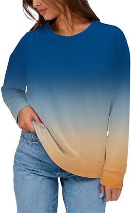 Generic Sweat-shirt d&eacute;grad&eacute; confortable &agrave; manches longues et col rond pour femme - Coupe ample - L&eacute;ger - Manches longues - Col rond - Pull d&eacute;contract&eacute;, noir f