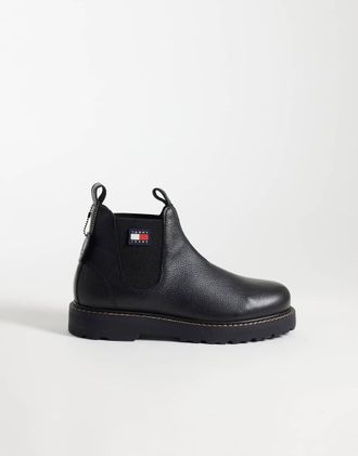 Tommy Jeans Archive Premium Leder-Chelsea-Boots in Schwarz