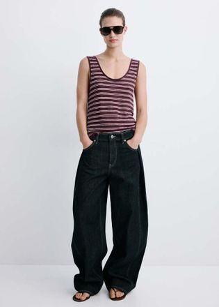 Mango Leinen-Top mit Rundhalsausschnitt granatrot - Damen - XXS - MANGO