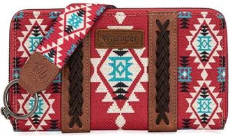 Wrangler Portefeuille pour femme style aztèque occidental avec dragonne et porte-cartes de crédit, bordeaux, Tendance