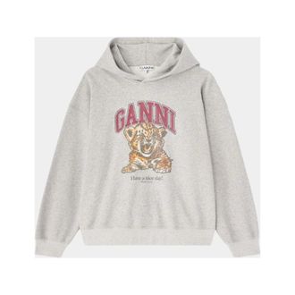 Ganni Femme, Sweatshirts et sweats &agrave; capuche, Gris, Taille: 36 FR Tiger Sweat &agrave; capuche