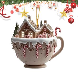 Generic Weihnachtlicher Kaffee-Ornament - Kaffeetasse-Weihnachtsdekoration, Caf&eacute;-Ornament-dekors | Weihnachts-Schneehaus-Tasse Mit Hei&szlig;er Schokolade, Kaffee-D