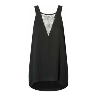 Rabens Saloner Schwarzes &auml;rmelloses Top mit V-Ausschnitt und Netzeinsatz - - Tops - Damen - Schwarzk - S