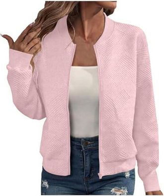 Generic Sweat-shirt zipp&eacute; pour femmes sans capuche couleur unie coton manches longues vestes l&eacute;g&egrave;res pour femmes coupe ajust&eacute;e grande taille cardigans d&eacute;contr