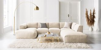 Studio Copenhagen home24 Wohnlandschaft Beige Webstoff Saia 325 x 71 x 235cm Longchair davorstehend links / Ottomane rechts Modern