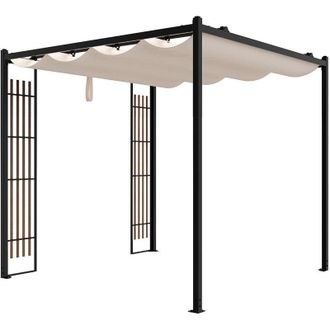 Vente-Unique Pergola autoportante modulable en acier avec toit r&eacute;tractable et treillis - 5,3 m&sup2; - noir - MAZARA