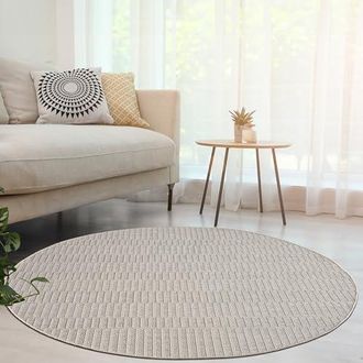 Paco Home Tapis Intérieur & Extérieur Balcon Terrasse Cuisine Motif Ethnique Boho Moderne, Dimension:120 cm Rond, Couleur:Beige 5