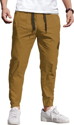 Coofandy Hosen Herren Cargohose Jogginghose Baumwolle Elastischer Bund Casual Sweatpants Freizeithose mit Gummizug Schlupfhose mit Taschen Hellbraun XXL
